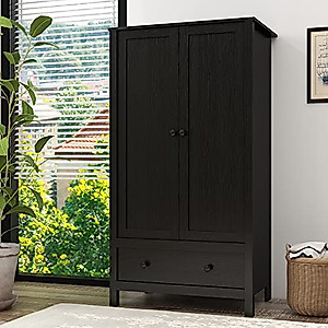 Panana 2 Door Wardrobe, Armoire with Drawer for Bedroom (Black)