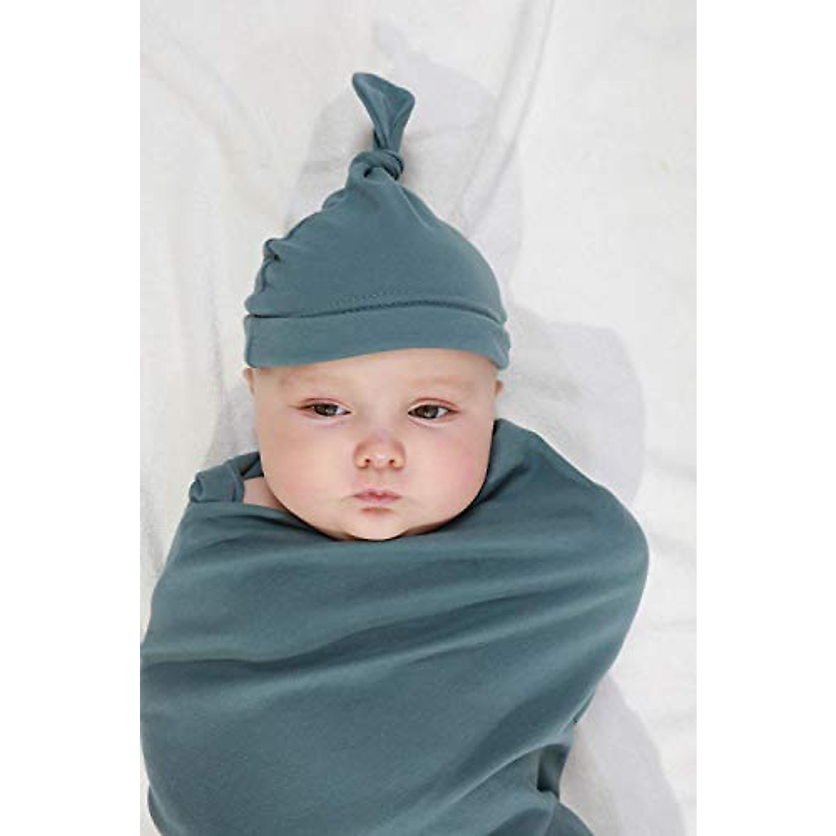 100% Cotton Knitted Baby Swaddle Blanket with Hat Set, 35"x35", Newborn Swaddle Wrap, Receiving Blankets, Burping Cloth & Stroller Cover, Perfect for Boys Girls (Dark Green)