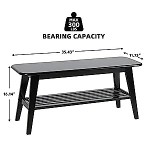 INTOBOO Entryway Shoe Bench, 2-Tier Black Wood Bench for Living Dining Room, 35 Inch Morden Entry Way Shoe Benches Seat, Recyclable Bambo