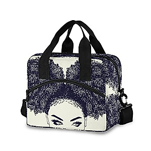 ALAZA African American Woman with Curly Hair Insulated Lunch Box Reusable Cooler Bags with Shoulder Strap for Women Men Adults, 19-Can (12.5L)