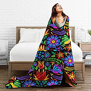 Pubnico Colorful Mexican Floral and Bird Blanket , Flannel Blanket Fluffy Cozy Fuzzy Throws Non-Shedding for Nap Bed Sofa Couch Home Decor