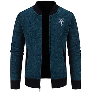 Mylldey Mens Casual Full Zip Cardigan Sweaters Cable Knit Jacket Sweater Men, US Size(Navy-XXL)