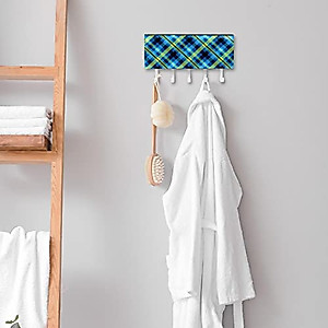 Coat Rack Wall Mounted, 5 Rail Wall Decorative Hooks Hanging for Clothes Hat Towel Purse Key, 7 Inches, 4.4lbs(Max), Blue Color Pattern