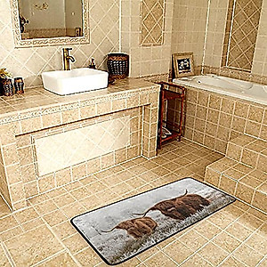 Area Rug Scottish Highland Cow Non-Slip Washable Home Western Decor Indoor Bathroom Kitchen Long Floor Door Mats Festival Party dormate39x20inch