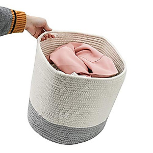 Finderomend 2-Pack Cotton Rope Plant Baskets Cotton Rope Woven Plant Basket for Indoor Plants | Neutral Round Cube Organizer Baskets Bin for Crafts, Toys, Towels and More (12"x12" and 10"x10")