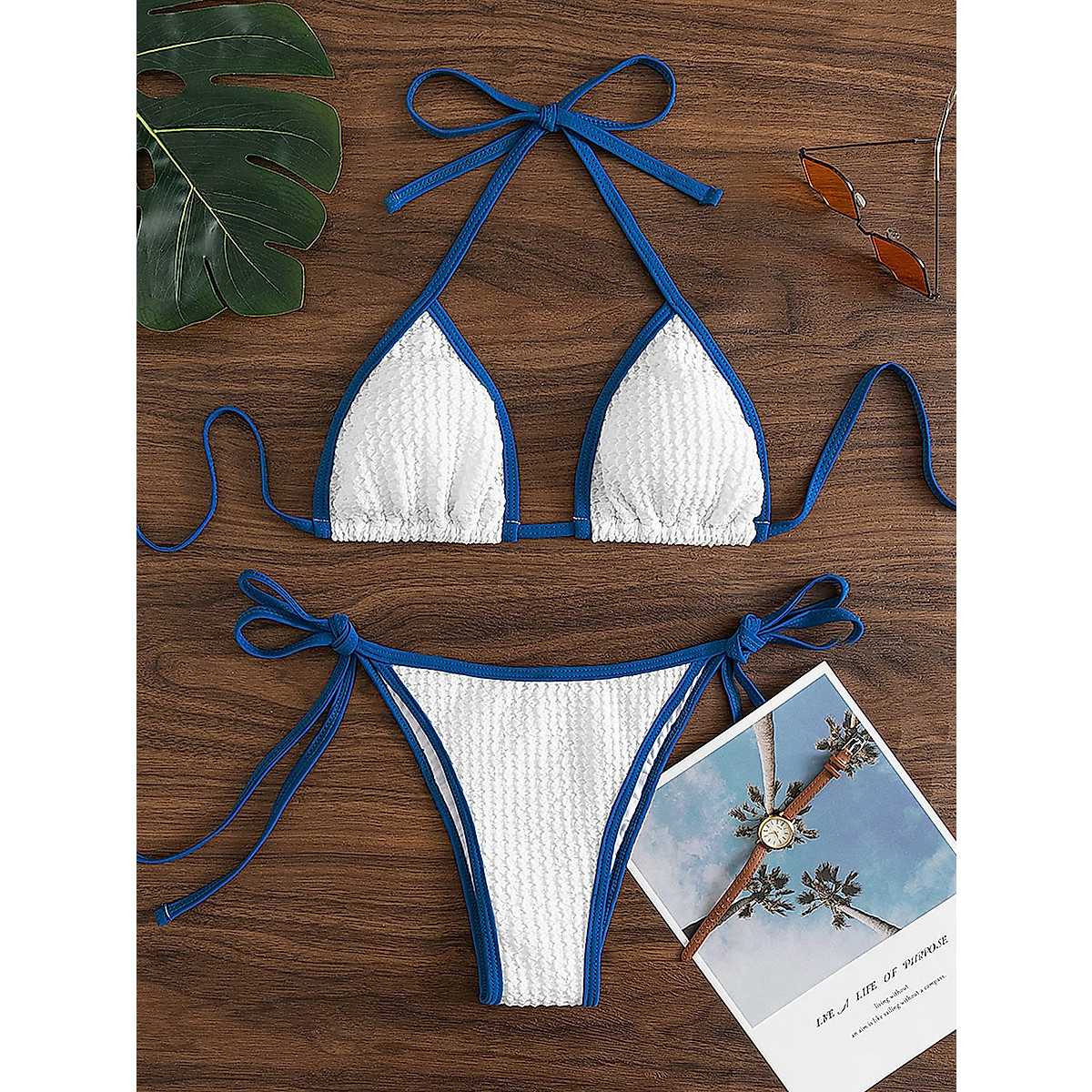 SHENHE Women's Sexy Bikini Sets Ring Triangle Tie Bathing Suits 2 Piece Swimsuits Beige S