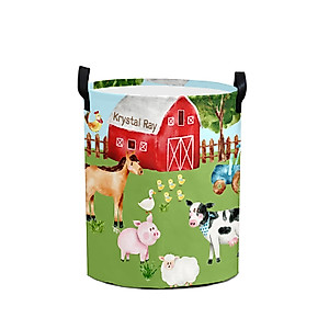 Farm House Animals Storage Bin, Waterproof Oxford Fabric Clothes Basket Organizer for Laundry Hamper,Toy Bins,Gift Baskets, Bedroom, Clothes,Baby Nursery