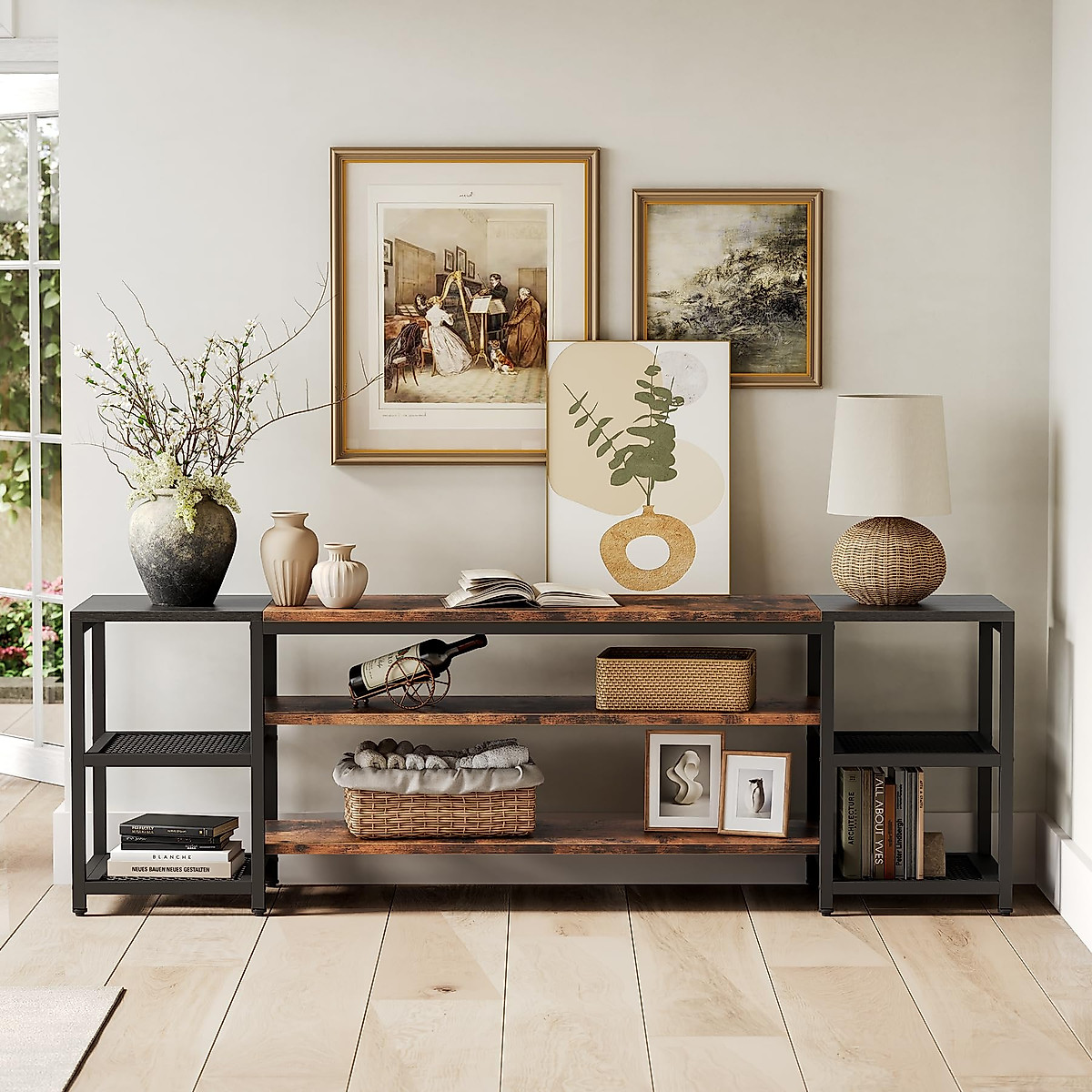 LITTLE TREE 78 Inch TV Stand for Living Room, Entertainment Center for TVs up to 85 Inches, Media Console for Bedroom, Farmhouse Television Stands with Storage, Modern Wood TV Console