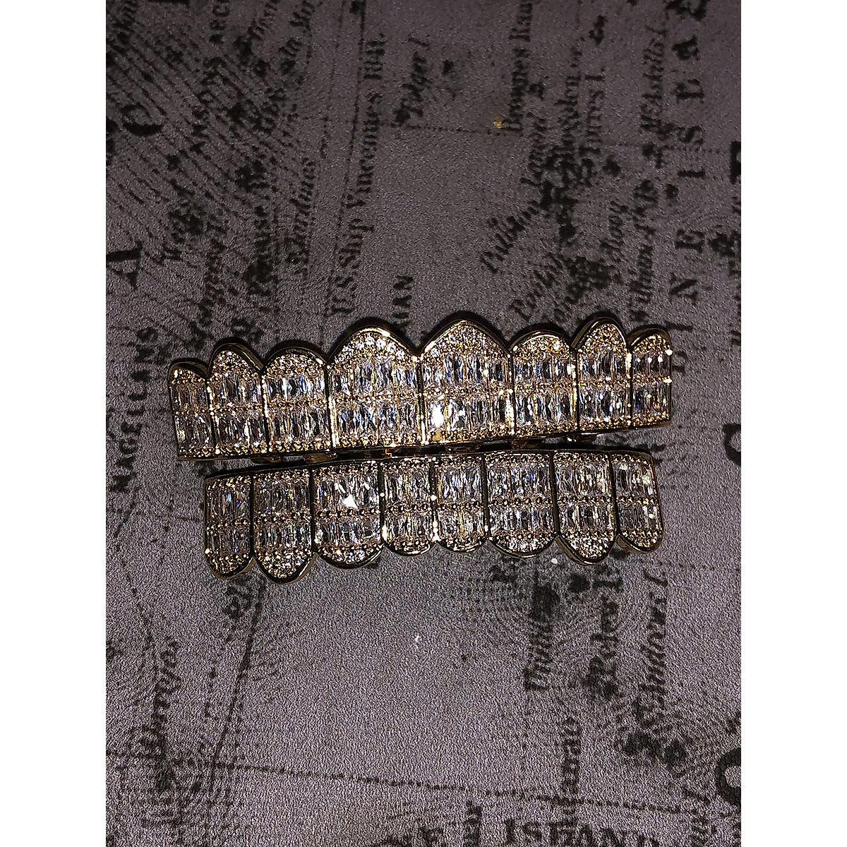 14k Iced Baguette Set 8 Teeth Joker Gold Grillz for Mouth Top Bottom Hip Hop Teeth Grills for Teeth Mouth Grillz for Mouth Top Bottom (Gold)