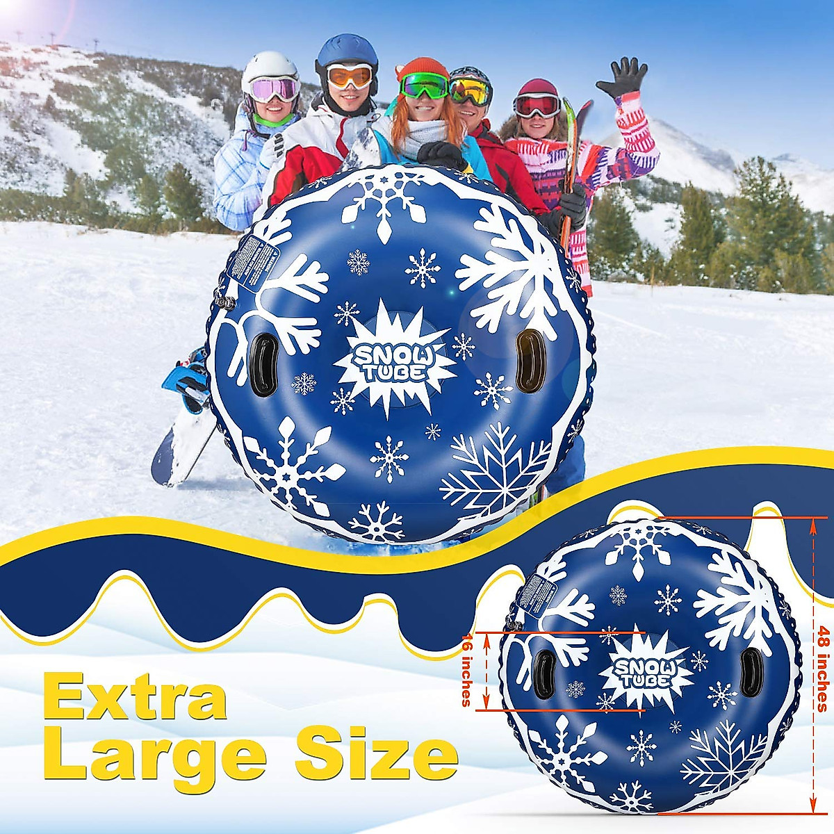 Plus Size Snow Tube -49" Inflatable Sleds for Kids and Adults Snowboard with Thicker K80 Military Grade Material Heavy Duty Snow Tube Portable Toboggan for Sledding Skiing Winter Outdoor Fun Snow Toy