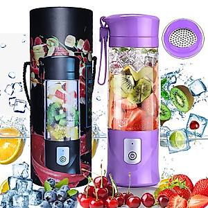 Portable Blender, Type-C Rechargeable Travel Juicer Cup + Glass Tumbler with Straw and Lid