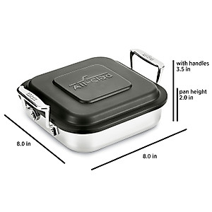 All-Clad Specialty Stainless Steel and Plastic Lid Square Covered Baking Pan 8x8 Inch Oven Broiler Safe 600F Pots and Pans Silver