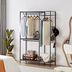 Wekity Freestanding Closet Organizer Heavy Duty, Closet Clothes Organizer, Freestanding Closet Organizer System, Holds 350 Lbs Metal Closet Rack, Clothes Rack (Rustic Brown)