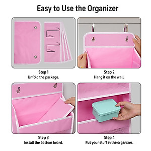Over Door Hanging Organizer with 4 Large Capacity Pockets, Ideal Storage for Closet, Bathroom, Nursery, Bedroom, Dorm, Toys, Cosmetics, and Baby Essentials, Pink