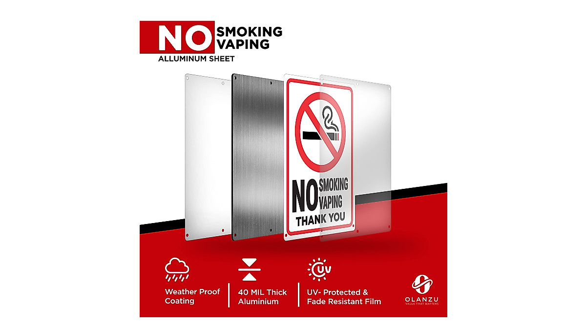 OLANZU No Smoking Signs - Durable 4 Pack Aluminum Signs