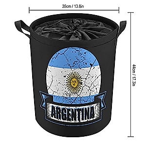 Vintage Argentina Flag Freestanding Laundry Basket with Lid Waterproof Collapsible Large Clothes Hamper Storage with Handle and Drawstring Closure Toy Organizer Gift