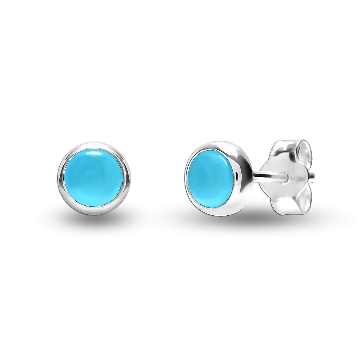 LeCalla 925 Sterling Silver Jewelry Stud Earrings for Teens and Women (4 MM Turquoise Round)