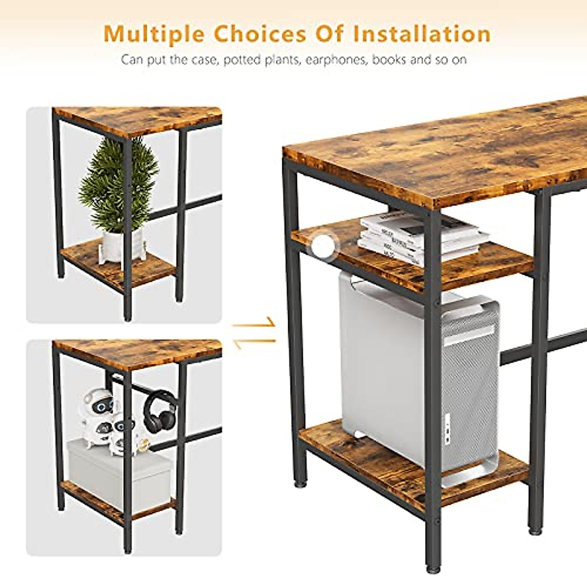 Cubiker L-Shaped Desk with Hutch, 60" Corner Computer Desk, Home Office Gaming Table with Storage Shelves, Space-Saving, Rustic Brown