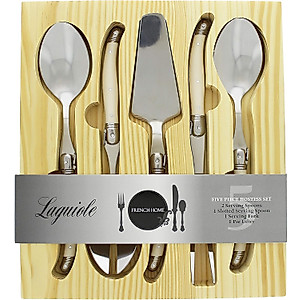 French Home Laguiole Hostess Set – 5-Piece Serving Utensils Set with Slotted Serving Spoon, Spatula, Serving Fork, and 2 Serving Spoons – Elegant and Versatile Laguiole Flatware Set