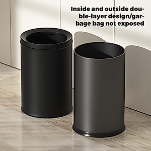 YOJIA 9L/2.4Gal Black Bathroom Trash Can,Double Lyers Metal Waste Basket, BlackGarbage Can for Bathroom, Living Room, Kitchen, Office,Bank, Near Desk(Black 9L)