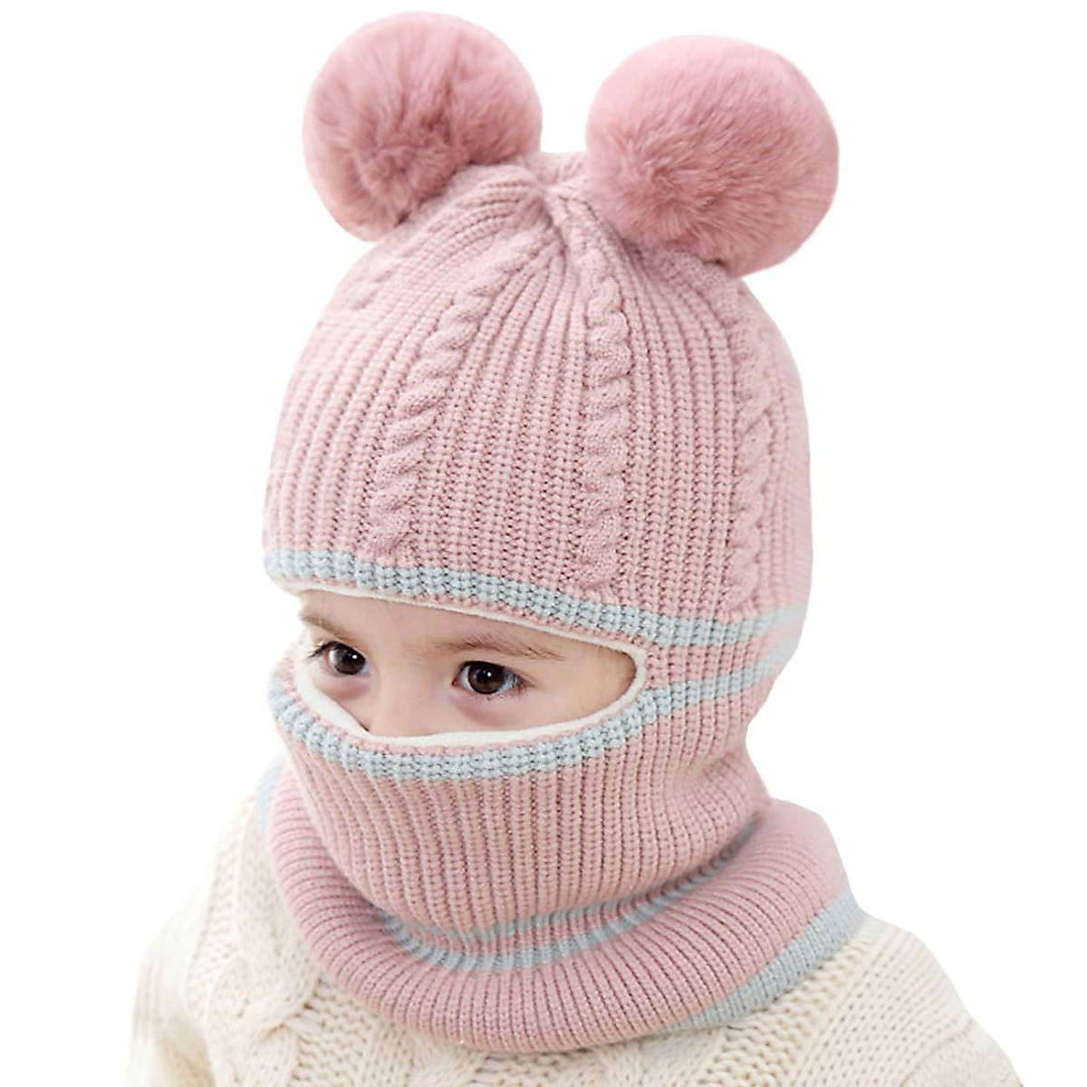 Baby Winter Hat, Toddler Winter Hat, Fleece Lined Girls Boys Infant Winter Hat, Kids Winter Hat Scarf Earflap Hood Skull Caps, 1-4T (Bear Pink)