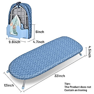 APEXCHASER Foldable Ironing Board with Iron Holder, Small Ironing Board with 2 Heat Resistant Ironing Covers, Portable Tabletop, with Non-Slip Feet for Home Travel Use