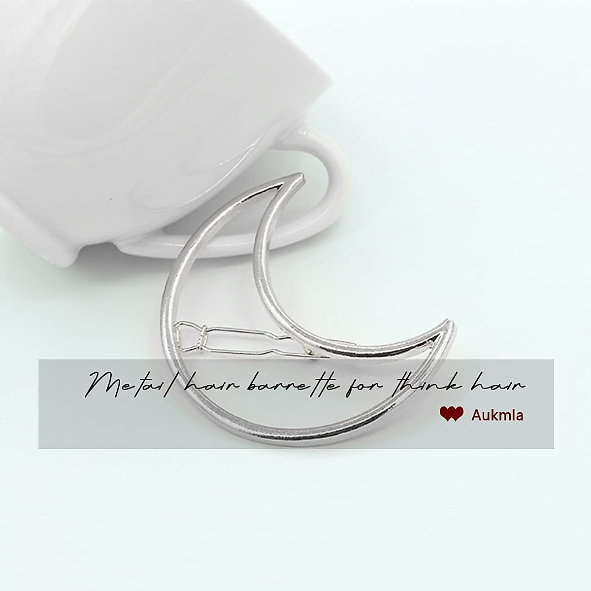 Aukmla Moon Hair Barrette Clips Silver Hair Pins Geometric Hair Styling Accessories for Women and Girls (Silver)