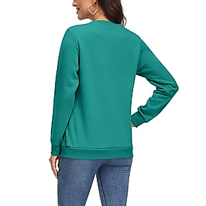 MAGCOMSEN Women's Pullover Crewneck Fleece Lined Sweatshirt Cozy Soft Cotton Winter Shirts Warm Long Sleeve Green XXL