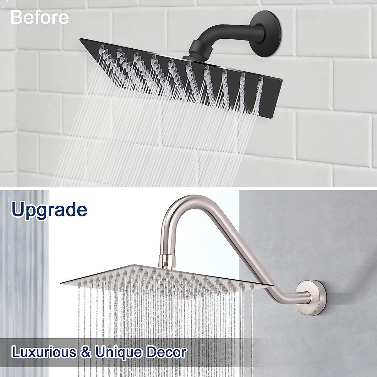 NearMoon J Shaped Shower Head Extension Arm, Stainless Steel Shower Head Height Extender with Flange, Riser Pipe Design for Cozy Shower Experience, Standard 1/2" Connection (12 Inch, Brushed Nickel)