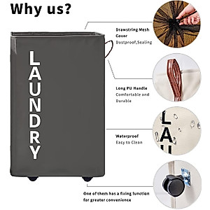 92L Extra Large Laundry Hamper with Leather Handle,Standable Laundry Basket with Wheels Laundry Hamper on Wheels,Large Hamper,Rolling Laundry Basket Grey