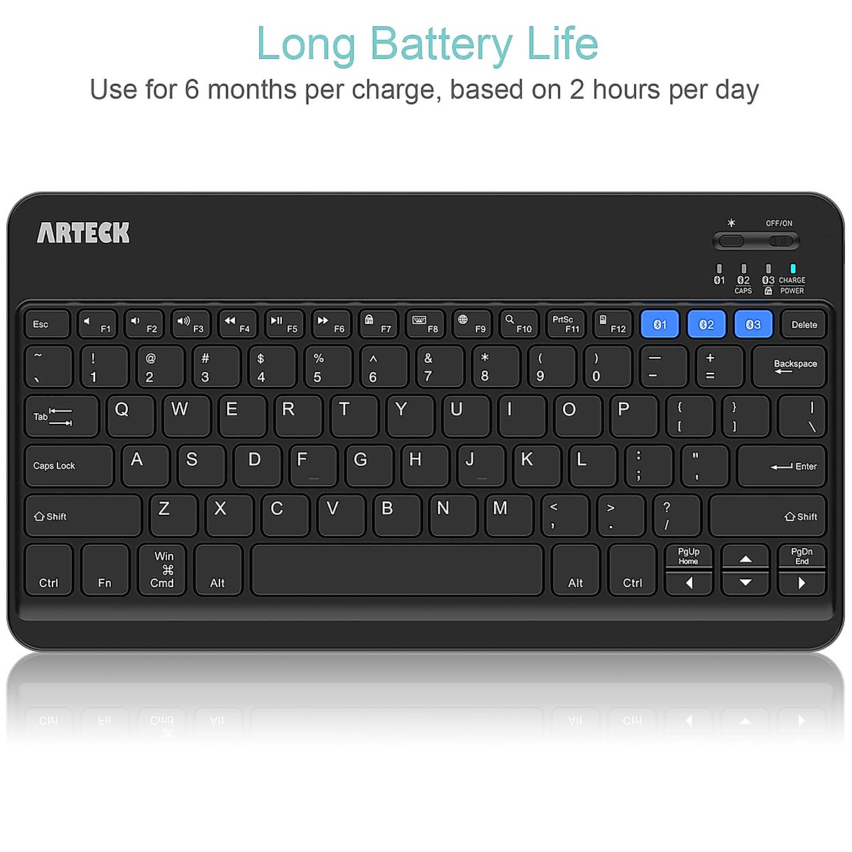 Arteck HB220B Universal Backlit 7-Colors & Adjustable Brightness Multi-Device Slim Portable Wireless Bluetooth 3.0 Keyboard for iOS, Android, Windows Tablet PC Smartphone Built in Rechargeable Battery