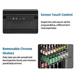 Erivess Compact Freestanding Beverage Refrigerator,126 Can Mini Fridge with Glass Front Door for Soda, Beer, or Wine, Under Counter Drink Dispenser with Adjustable Shelves and Digital Display