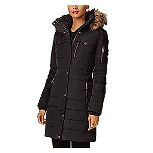 MICHAEL KORS Faux Fur Trim Down Puffer Coat-Black-XL