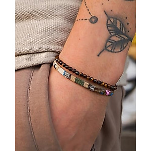 2x Boho Surfer Bracelet Set Women & Men - Handmade Summer Beach Bracelets - Adjustable & 100% Waterproof - Festival Accessories - Beaded & Braided (Tiger-Eyes & Safari)