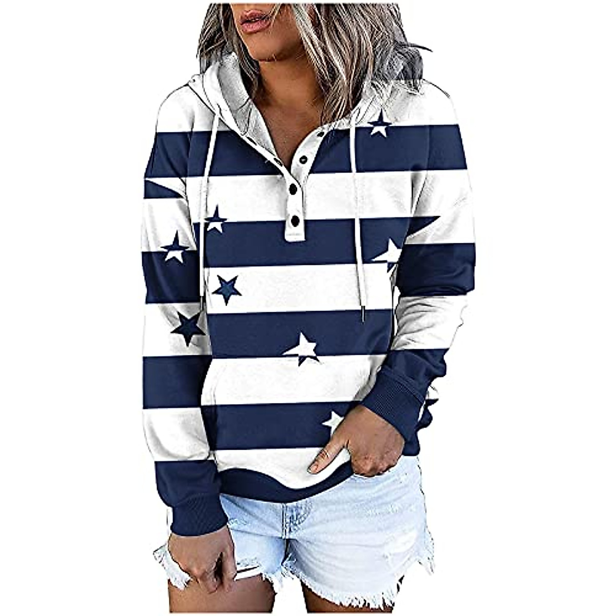 Winnerlion Womens Casual Hoodies Pullover Tops Drawstring Long Sleeve Sweatshirts Hooded Fall Clothes with Pocket (Blue, L)
