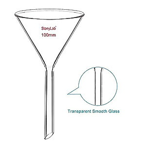 stonylab 1-Pack Glass Funnel, Heavy Wall Borosilicate Glass Funnel, 100mm Diameter and 100mm Stem Length