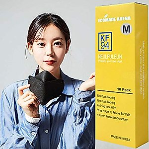 ECOMADE ARENA Neulpuleun Disposable KF94 Face Mask with 4-Layer Filters Made in Korea (Black) (Medium 10 pack)