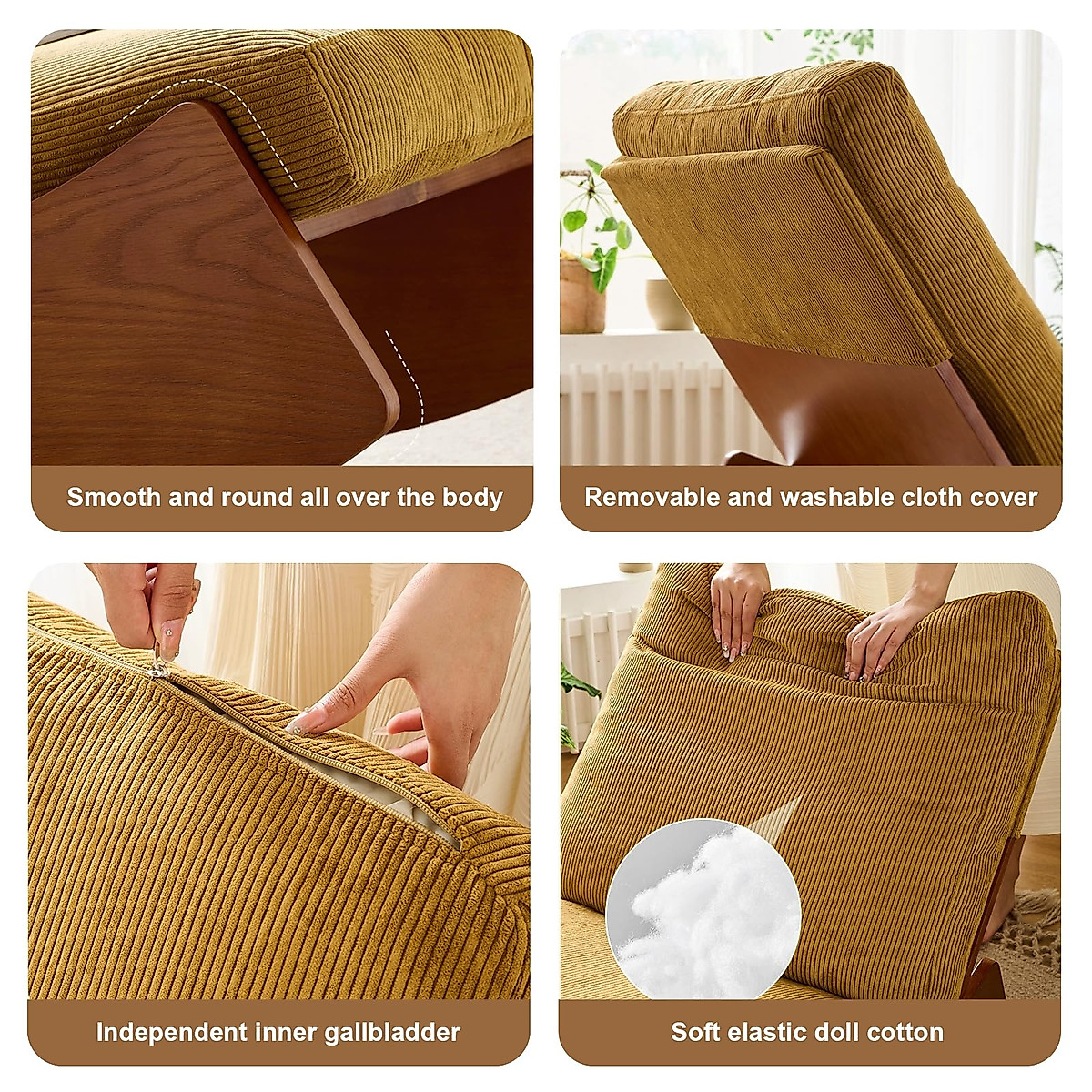 NRNQMTFZ Fabric Rocking Chair,Mid-Century Glider Rocker with Padded Seat,Seat Wood Base,Upholstered Rocking Chair,for Patio, Backyard, Balcony, Porc(Yellow)