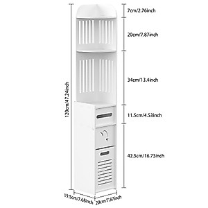 pofluany Small Bathroom Storage Cabinet Beside Toilet with Paper Dispenser, Slim Toilet Paper Storage Corner Floor Cabinet Bathroom Organizer for Small Space, Bathroom, Kitchen, Laundry White