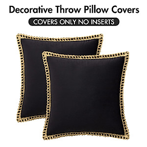 AQOTHES Set of 2 Velvet Decorative Throw Pillow Covers 18x18 Inch, Farmhouse Black Throw Pillows for Couch Sofa Bed Home Living Room Decor