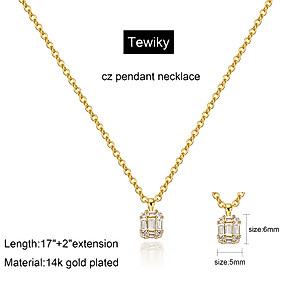 Tewiky Gold Necklace for Women, 14K Gold Plated Diamond Solitaire Necklaces Dainty Gold Necklace Small Cute Necklaces Aesthetic Simple Cubic Zirconia Pendant Necklace Gold Jewelry for Women