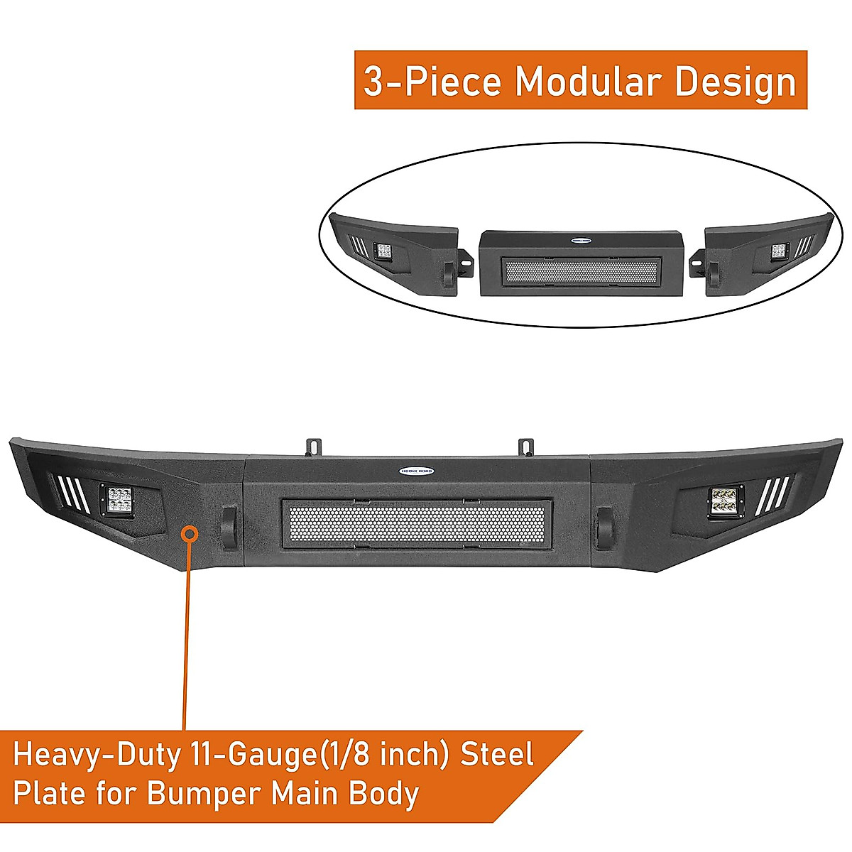 Hooke Road F150 Front Bumper, Full Width Steel Bumper w/LED Lights for Ford F-150 2009 2010 2011 2012 2013 2014 Pickup Truck (Excluding Raptor)