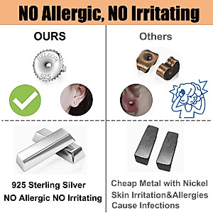 DELECOE 2 Pairs 14K Gold Screw On Earring Backs for Diamond Studs 925 Stering Silver Hypoallergenic Screw Backs Replacement Screw on Earrings Back Fit Post Sizes .032'/0.8mm