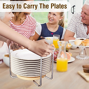 Piconico Plate Holder for Kitchen Drawers - Bamboo Dish Racks for Kitchen Counter 2Pcs Small & Large - Adjust 6.75" to 12.5" Stainless Steel Plate and Bowl Organizer for Cabinet, RV, Countertop