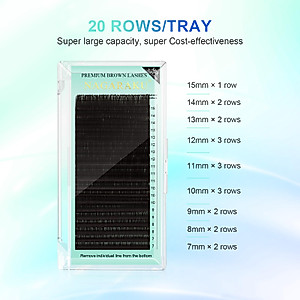 NAGARAKU Eyelash Extensions Dark Brown Color 0.15mm C curl 7-15mm Mix Tray Individual Lashes Classic Faux Mink Volume 20 rows Soft Light