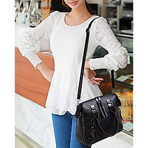 GJGJTER Synthetic PU Leather Tote for Women Satchel Crossbody Hobo 4pcs Handbags Shoulder Bags Tassel Fox Ornament-Black