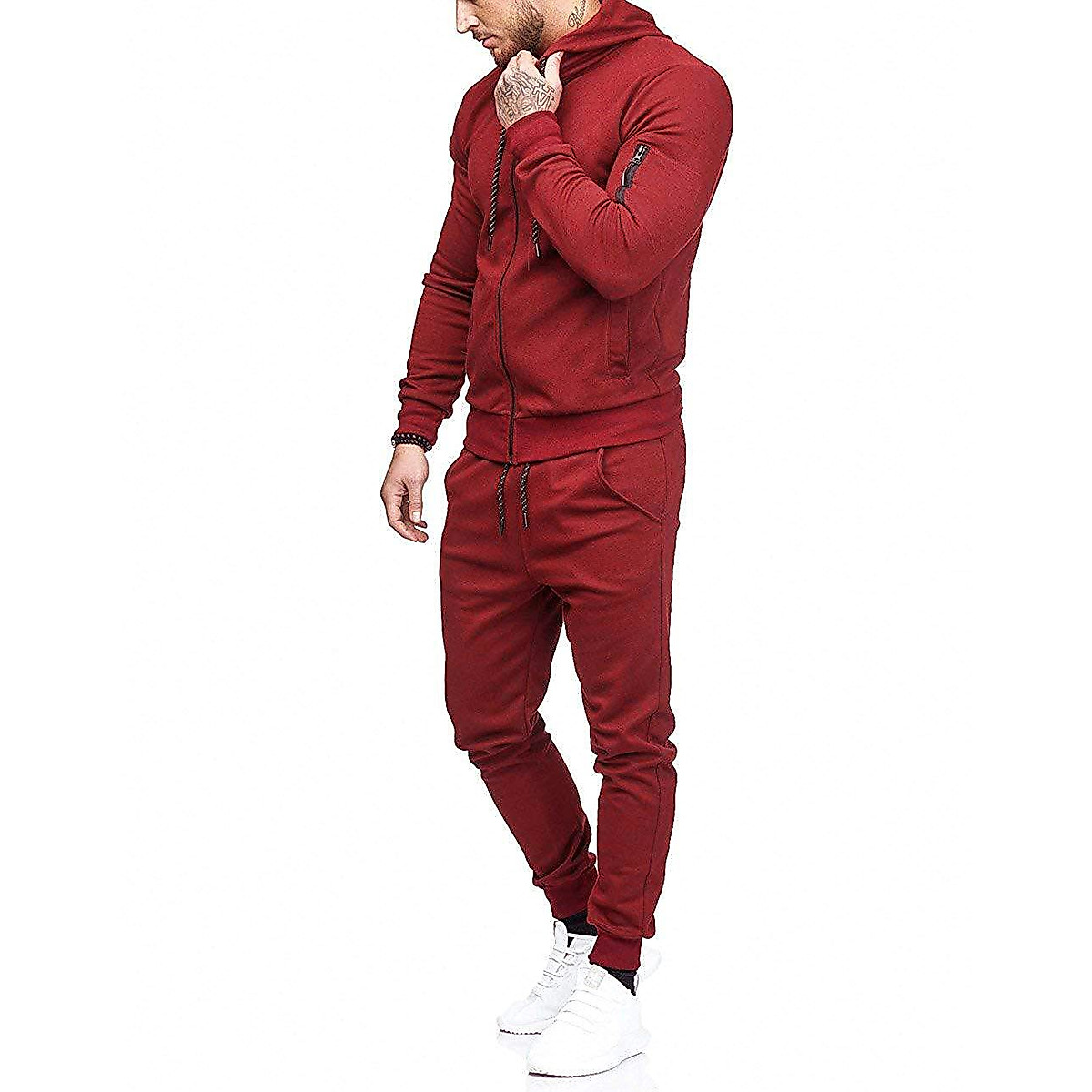 THWEI Mens Tracksuit 2 Piece Sweatsuit Sets Casual Hoodie Jogging Athletic Suits Burgundy M