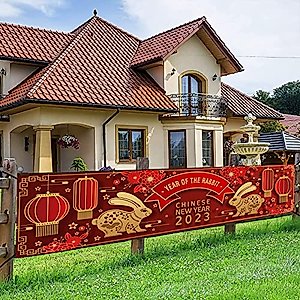 Chinese New Year Banner Year of the Rabbit Spring Festival Banner Decorations - New Year 2023 Chinese Holiday Eve Indoor Outdoor Garden Party Decor