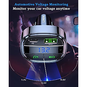 LIHAN FM Transmitter Car Bluetooth Adapter, LIHAN Wireless Aux Radio, Hands-Free Call, Type-C & Fast Car Charger, MP3 Music Player, Support USB Drive/TF Card