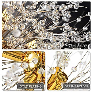 Vikaey Dandelion Crystal Chandeliers, 12-Light Firework Modern Sputnik Chandelier Ceiling Light Fixture Pendant Lighting for Dining Room Bedroom Kitchen Island Living Room,Glod